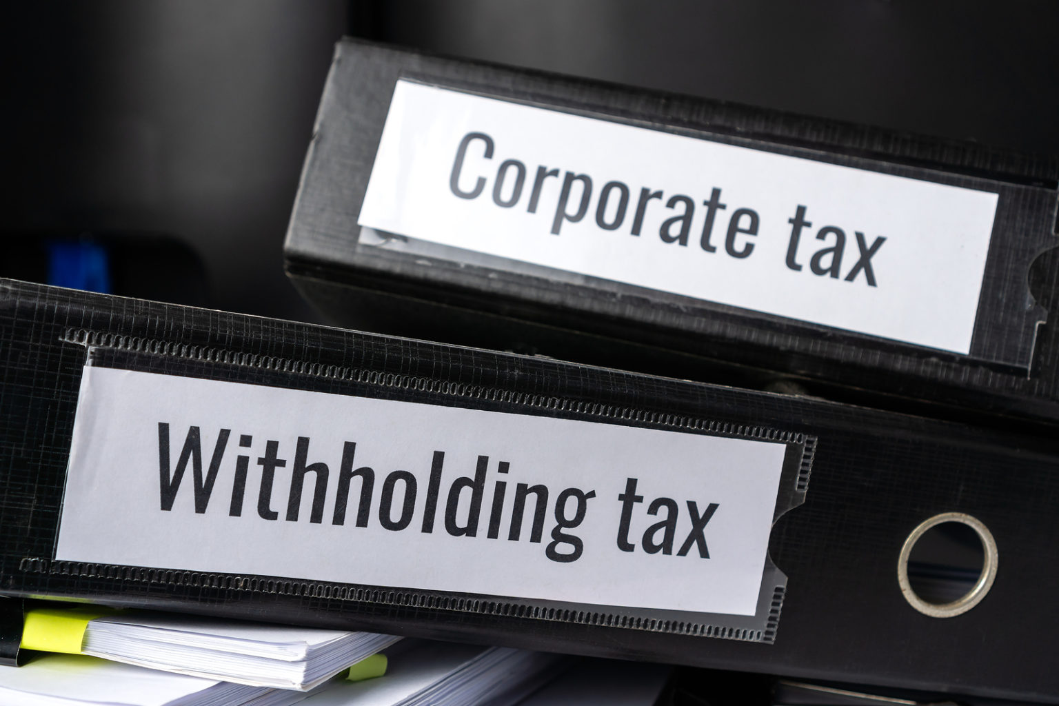 Stack Of Taxes Binders Report Concept: Document Of Withholding T ...